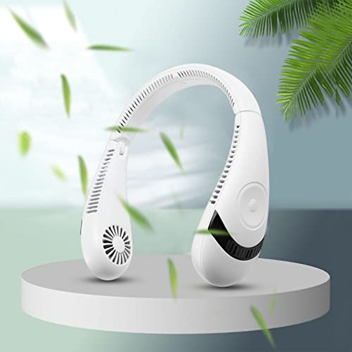 Zuxiga Portable Neck Fan, Foldable Hands Free Bladeless Neck Fan Battery Operated, Personal Rechargeable Face Fan.(with travel bag) (white)