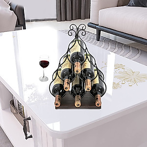 SODUKU Countertop Wine Rack 6 Wine Bottles Holder Rustic Metal Wood Wine Storage Rack for Kitchen Table Bar