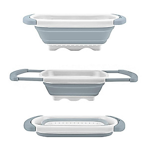 Qimh Collapsible Colander | Over The Sink Silicone Kitchen Strainers and Colanders with Extendable Handles | Veggies, Fruit and Pasta Foldable Strainer for Kitchen, 6-Quart, BPA Free