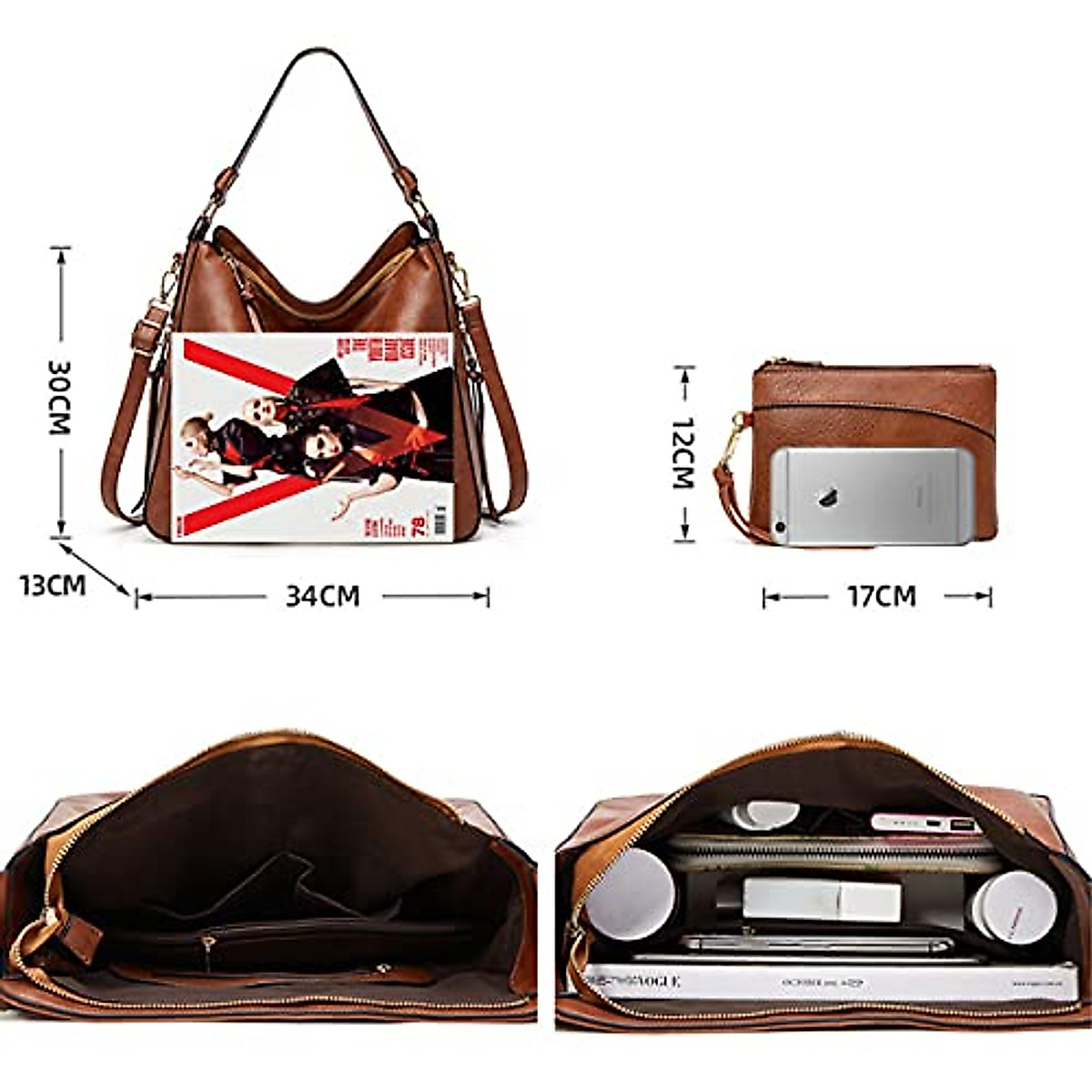 IBLUE Hobo Bags for Women Faux Leather Purses and Handbags Large Hobo Purse with Tassel Shoulder Purse,#D1089 (Brown)