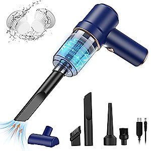 YKSINX Handheld Vacuum Cordless, Car Vacuum Cleaner, USB Rechargeable Portable Mini Vacuum with Suck and Blow 2 in 1（Blue）