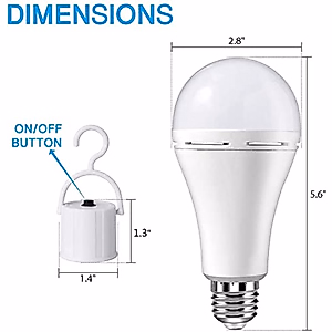 (6 Pack) A21 Rechargeable Emergency LED Bulbs 9W Daylight White 6000K, Multi-Function Battery Backup Emergency Light for Power Outage Camping Outdoor Activity, Standard E26 Screw Base