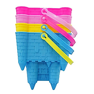 4E's Novelty (4 Sets) Castle Beach Buckets and Shovels, Large Size 7" - Sand Castle Building Kit, Sandcastle Molds Beach Toys for Kids 3-10, Outdoor Sand Toys for Toddlers