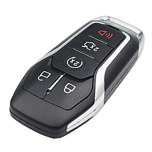 Key Fob Case Shell Fit For Ford Explorer Edge Mustange Fusion 5 Buttons Replacement Keyless Entry Remote Smart Key Fob Cover Casing with Button Pad & Uncut Key Blade Blank