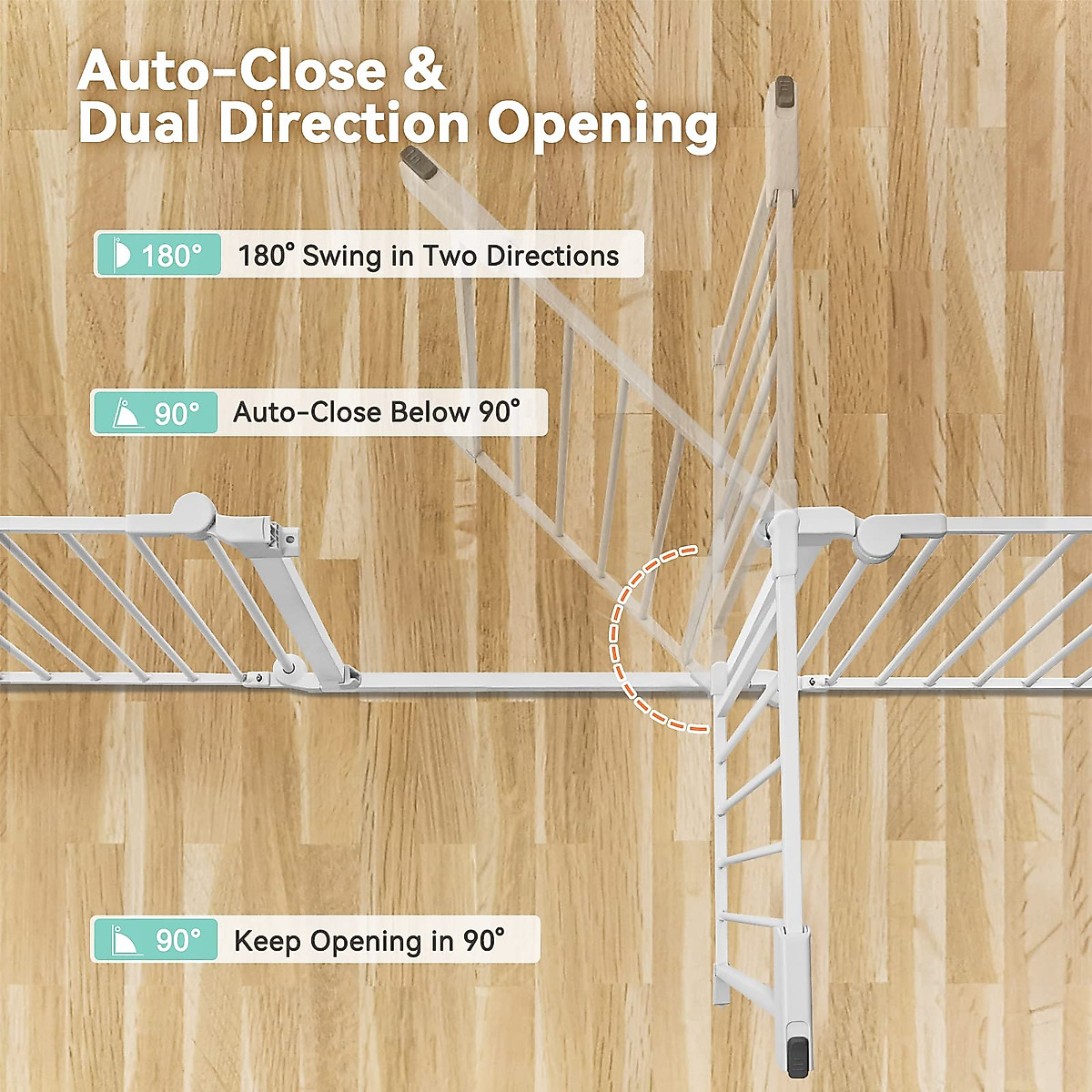 COMOMY 80" Extra Wide Baby Gate, Dog Gate for House Stairs Doorways Fireplace, Auto Close Pet Gate with Door Walk Through, 3 Metal Panels, Hardware Mounted Baby Fence Indoor Outdoor(30" Tall, White)