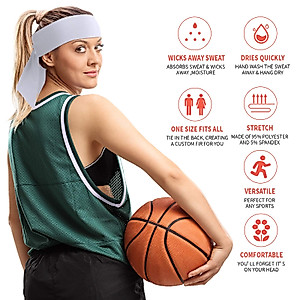 12 Pieces Unisex Dry Head Band for Sports - Basketball, Running, Tennis, Karate, Athletics (White)