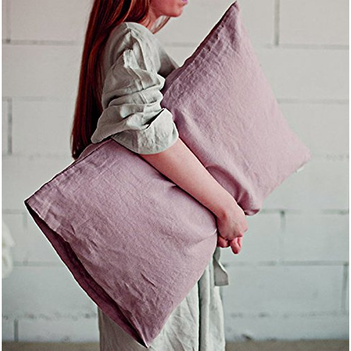 Merryfeel Linen Pillowcase,100% Linen Extra Pillow Covers - Set of 2