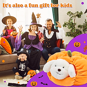 Hopearl Halloween Puppy Pumpkin Cave Sufffed Animal 2 in 1 Playset Pet with Pumpkin House Plush Toy Pillow with Separable Dog Gift for Kids, 9.5''