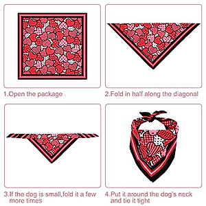 4 Pieces Valentine's Day Dog Bandana Heart Pet Neckerchief Square Pet Holiday Scarf Washable Triangle Dog Scarf Bibs for Dogs and Cats