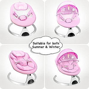 HARPPA Electric Baby Swing for Infants to Toddler, Portable Babies Swinger for Newborn Boy and Girls with 5 Swing Speed, Remote Control Music Speaker with 12 Preset Lullabies Enabled Bluetooth Pink