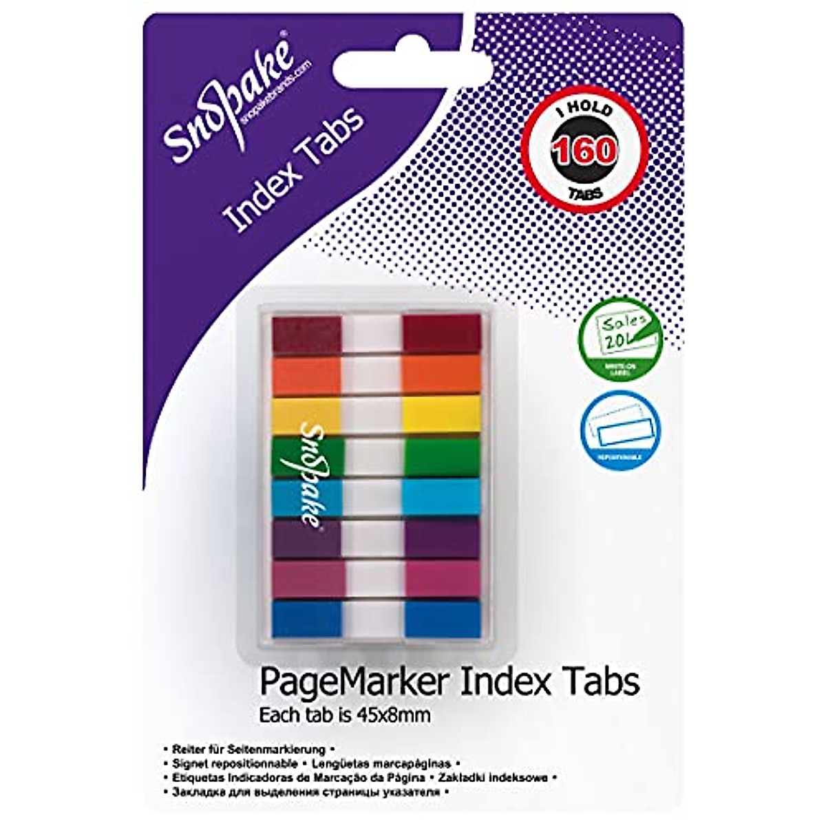 Snopake Index Tab PageMarkers with Colour Coded Tips 45 x 8 mm - 160 Tabs - Assorted [Ref: 15845]