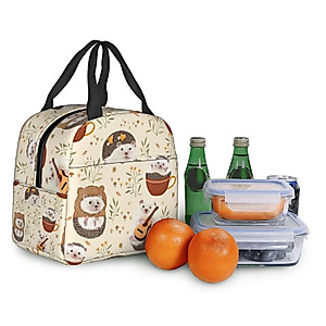 Odfovowo Portable Lunch Bags Hedgehogs Insulated Lunch Box Reusable Cooler Tote Bag with Front Pocket for Women Men Adults Work Picnic Travel