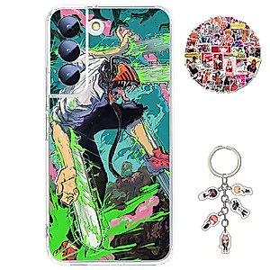 Compatible with Samsung Galaxy S9 Plus Case Chainsaw -Man Anime Design Cartoon Transparent Soft Silicona Case for Galaxy S9 Plus (with Keychain and 50 Pcs Chainsaw -Man Stickers)