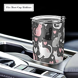 Cartoon Cute Grey White Peach Cats Stainless Steel insulated water bottle with straw Leak-proof Lid and Straw coffee travel mug 20oz for café portable flip straw tumbler taza termica para cafe