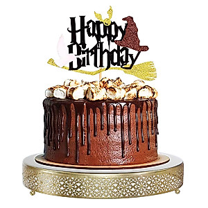 FEICTPOX Cake Stand, Metal Round Cupcake Dessert Stand Cake Display Holder Cookies Fruit Serving Tray Decor for Wedding Party Birthday Baby Showers Anniversary,Gold 16"