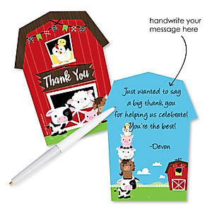 Big Dot of Happiness Farm Animals - Shaped Cards - Barnyard Baby Shower or Birthday Party Thank You Note with Envelopes - Set of 12