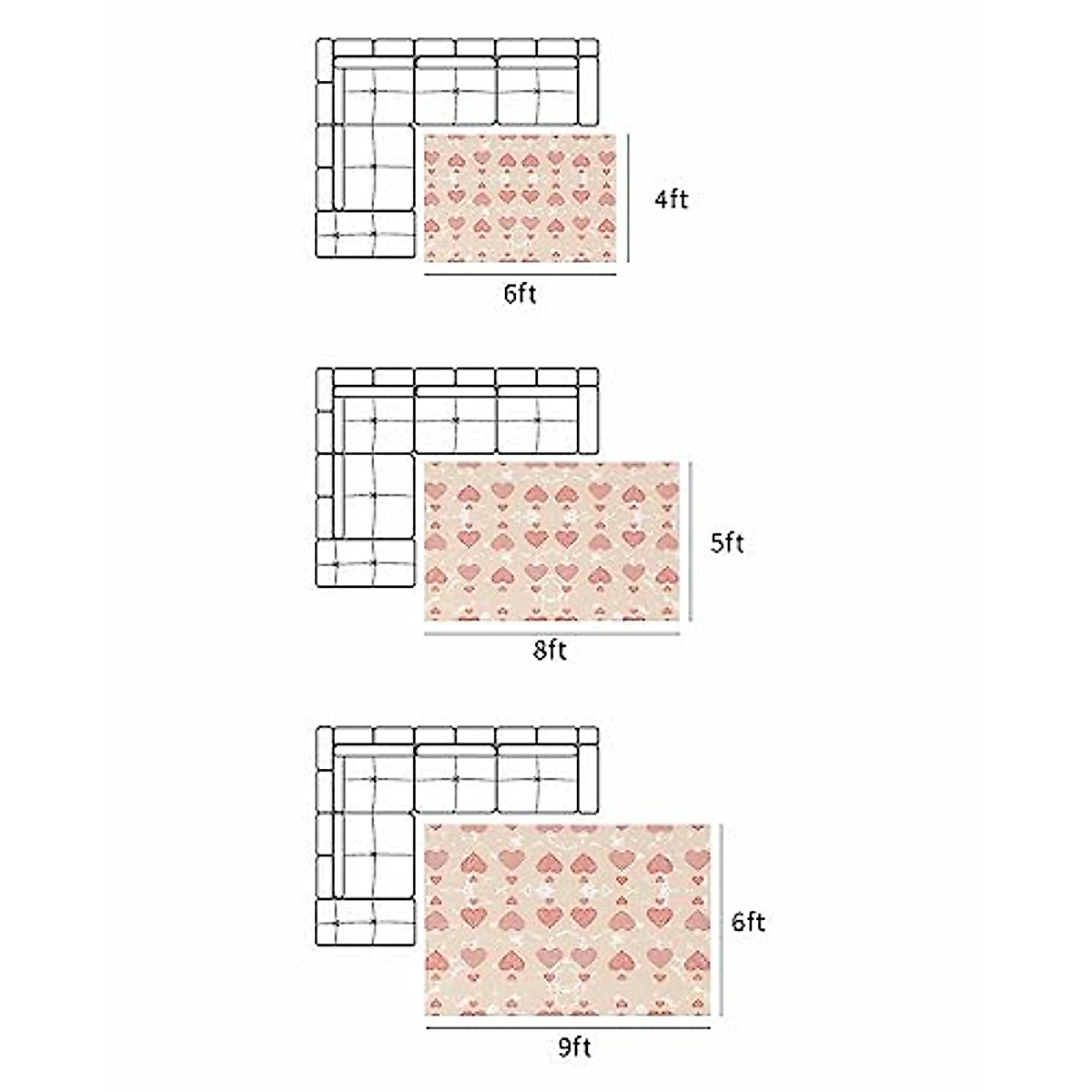 JasmineM Pink Heart Pattern Outdoor Rug Mats, Waterproof Outdoor Plastic Straw Rug 4'x6' for Patio, Thanksgiving Indoor Outdoor Area Rug for Front Door, Deck, Picnic, Porch, Balcony