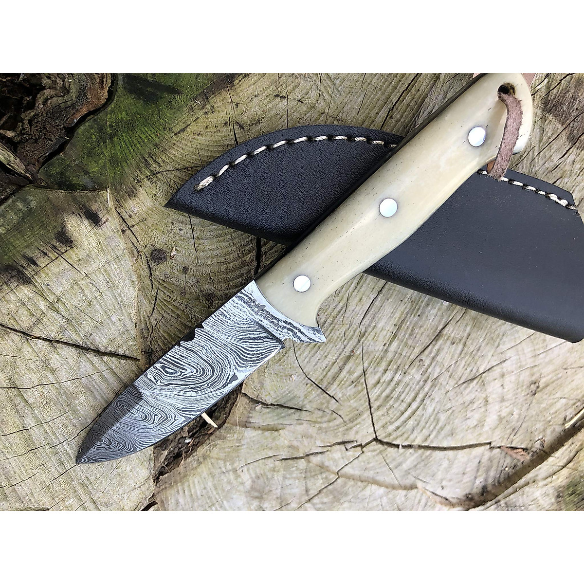 Perkin Damascus Steel Hunting Knife With Sheath Skinner Knife - SK700