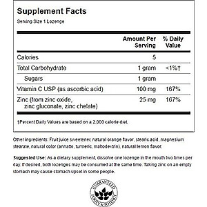 Swanson Zinc & Vitamin C Lozenges 25/100 Milligrams 200 Lozenges
