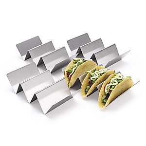Taco Holder Stainless Steel Set of 4,Taco Stand Up Holders for Soft & Hard Shell Tacos,Oven, Grill and Dishwasher Safe,Perfect for Taco Tuesday,Mexican Fiesta, Cinco De Mayo Parties.