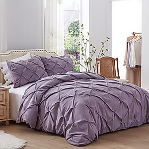 SunStyle Home Pinch Pleated Duvet Cover Purple 2 Pieces Twin Duvet Covers Soft Microfiber Luxury Duvet Cover with Zipper Closure & Corner Ties for All Season(1 Duvet Cover, 1 Pillow Sham)