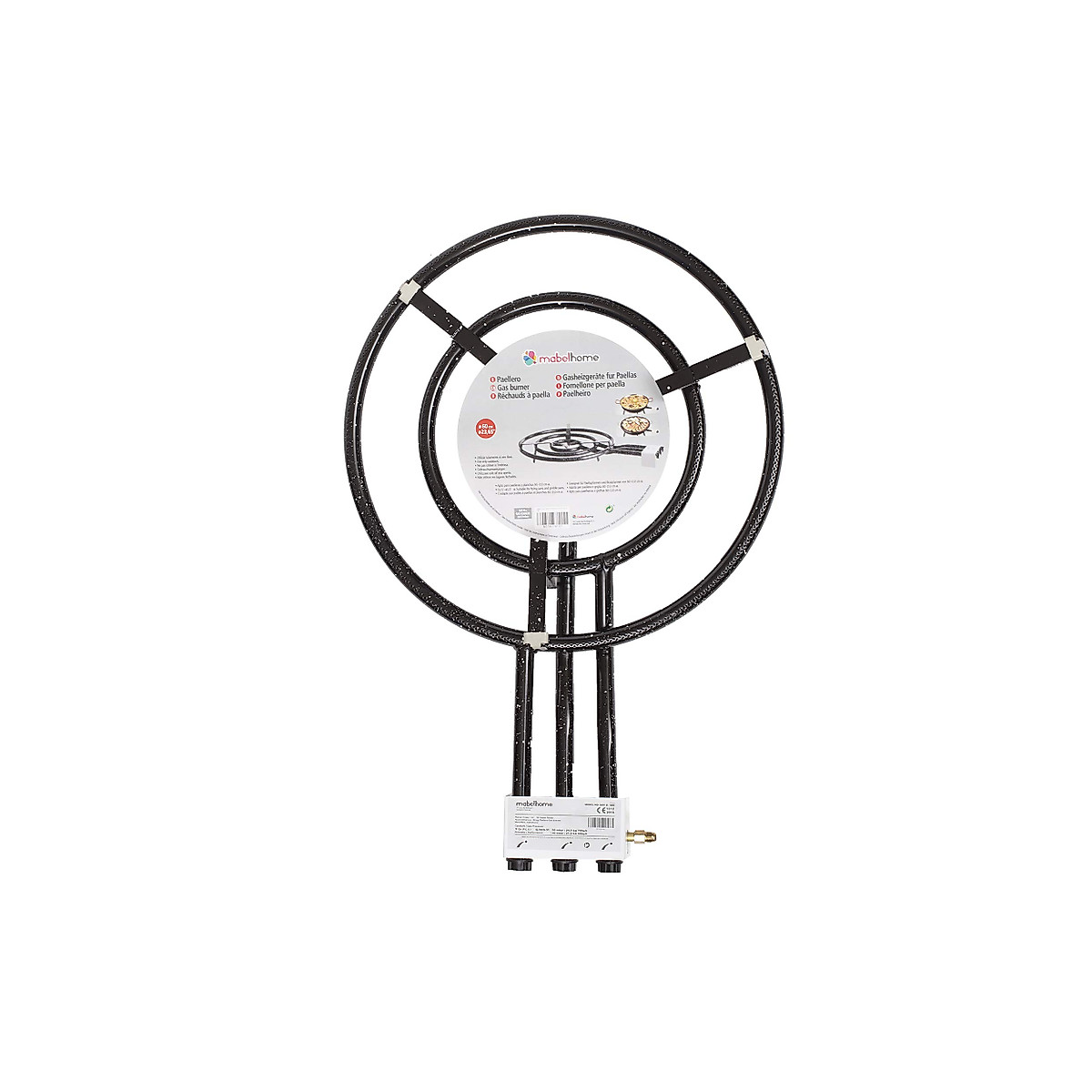 Mabel Home Paella Pan + Paella Burner and Stand Set on Wheels + Complete Paella Kit for up to 20 Servings - 23.65 inch Gas Burner + 25.60 inch Enamaled Steel Paella Pan