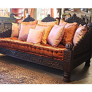 Worldcraft Industries Carved Jhula Day Bed. Twin Size. Handcrafted from Solid Indian Neem Wood (Medium Antique Finish, Day Bed Sofa: 44Dx83Wx40H)