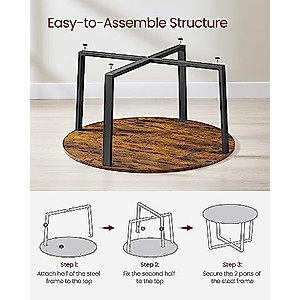 VASAGLE ALINRU Round Coffee Table, Industrial Style Cocktail Table, Durable Metal Frame, Easy to Assemble, for Living Room, Rustic Brown ULCT88X 39.4 x 21.7 x 17.7 Inches