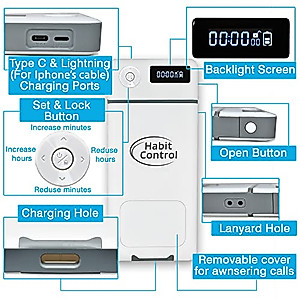 Habit Control Cell Phone Lock Box with Timer for Self-Discipline, Portable Time Lock Box Suitable for iPhone and Android Smartphones, Phone Jail Box with Timer to Reduce Screen Time, (White)