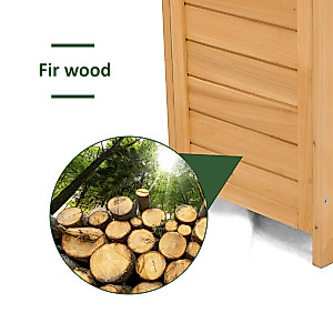 Goplus Wooden Storage Shed Fir Wood Cabinet for Outdoor, Garden, Patio, Yard (Natural)
