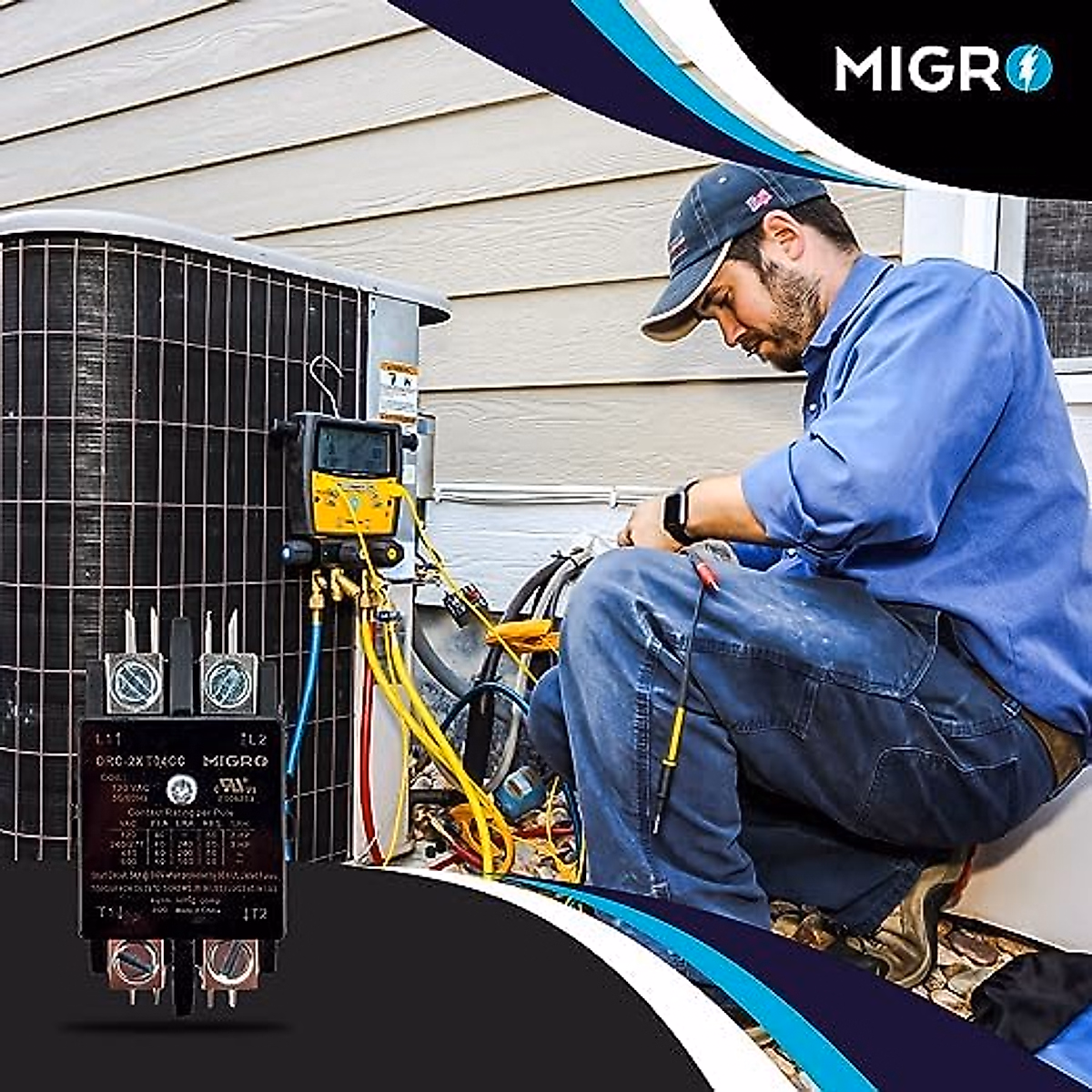 Migro 40 Amp 2 Pole NEMA 600V HVAC Heavy Duty Definite Purpose Contactor – 24V Coil, Motor Load 40A and Lighting Load 50A