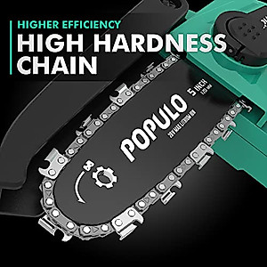 POPULO 5-inch Cordless Mini Chainsaw, 20V MAX 2.0Ah Power Chain Saws Rechargeable, Portable Small Pruning Saw for Tree and Wood, One-Hand Handheld Electric Chainsaw with Battery and Charger