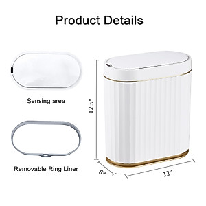 ELPHECO Bathroom Trash Can with Lid Automatic Garbage Can, 2 Gallon Slim Smart Trash Can, Small Plastic Trash Bin, 10 L Narrow Motion Sensor Trash Can for Bedroom, Bathroom, Kitchen, Office