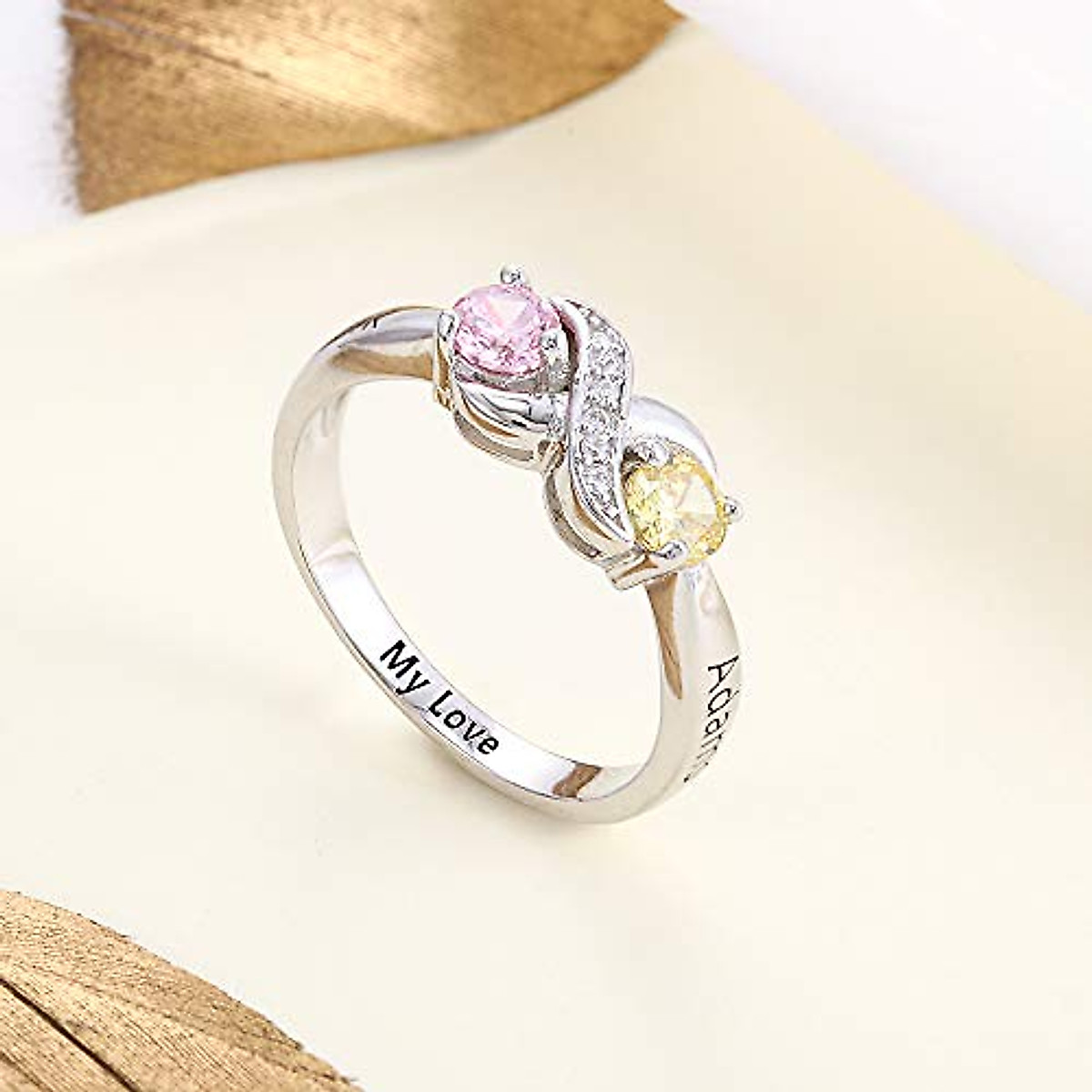 Personalized Infinity Mothers Ring with 2 Round Simulated Birthstones Engagement Promise Rings for Women (10)