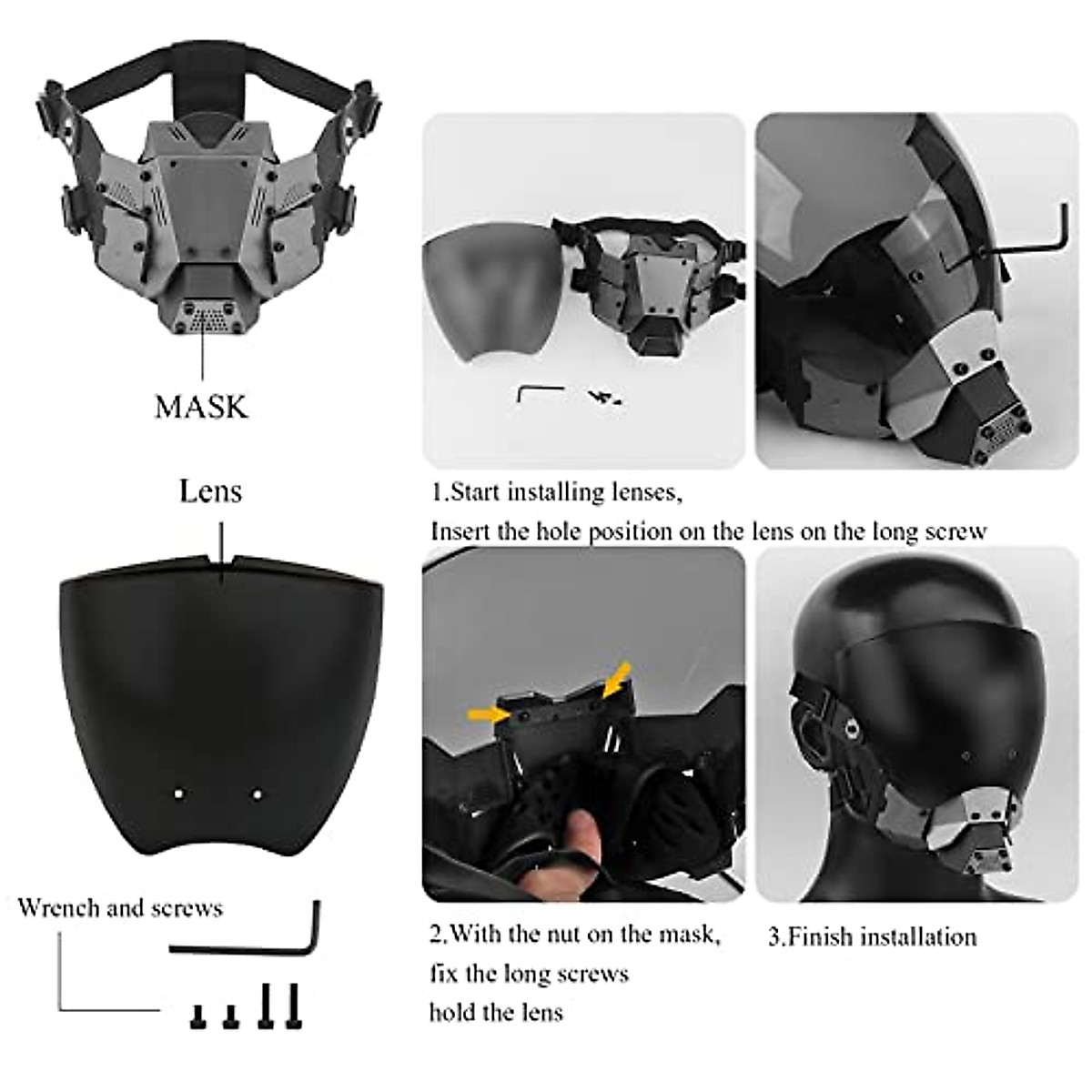 FUDAOLE Cyberpunk Commander Cosplay Mask,DIY Detachable Punk Mask,Perfect for Halloween,Parties,Masquerade,and Music Festivals Black