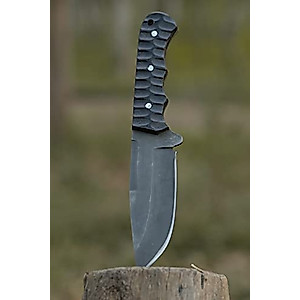 DNT BLADES Hunting knife with Sheath Acid Wash Camping fixed-Blade Knives Carbon Steel Survival Bushcraft knife with Micarta Handle