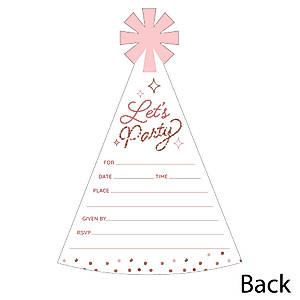 Big Dot of Happiness Pink Rose Gold Birthday - Shaped Fill-In Invitations - Happy Birthday Party Invitation Cards with Envelopes - Set of 12
