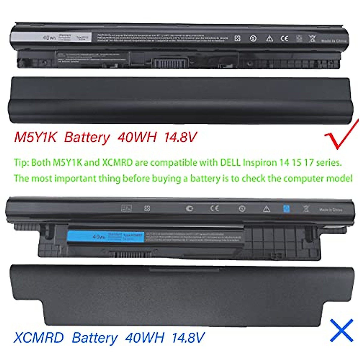 M5Y1K 40WH 14.8V Laptop Battery for Dell Inspiron 14 15 17 Inch Series 3451 3452 3467 3551 3552 3565 3567 5458 5459 5551 5552 5555 5558 5559 5566 5755 5758 5759 Vostro 3458 3558 P47F P51F P52F