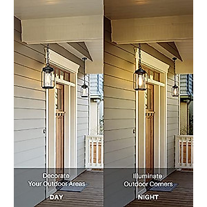 LALUZ Outdoor Pendant Light, Matte Black Exterior Hanging Lantern, Anti-Rust Outdoor Hanging Light Fixture with Clear Glass, Farmhouse Outdoor Porch Chandelier for Gazebo, Patio, Yard, 10”