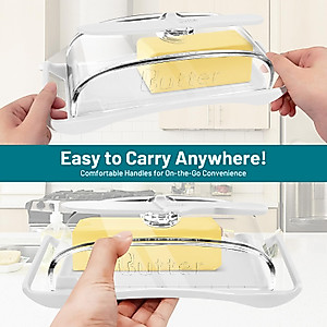Cnsndqedke Butter Dish with Lid and Knife, Plastic Butter Keeper/Container for Countertop, Easy Scoop, No Mess Lid, BPA-Free, Dishwasher & Refrigerator Safe, Ideal for Home and Camping - White
