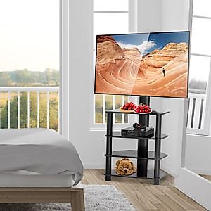 YOMT Floor TV Stand with 4 Tier Media Stand Audio Video Rack Tower for Entertainment Stereo Component, Tall TV Stand with Swivel Mount for 32-70 inch TV, Perfect for Corner and Small Spaces