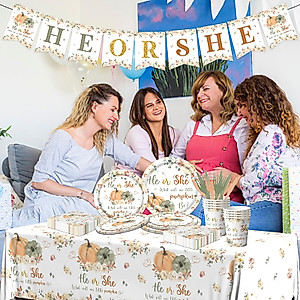 Fall Pumpkin Gender Reveal Tableware,He or She Pumpkin Floral Gender Reveal Party Decorations,What Will Our Little Pumpkin Be Disposable Tablecloth,Plates,Napkins for Autumn Baby Shower Supplies