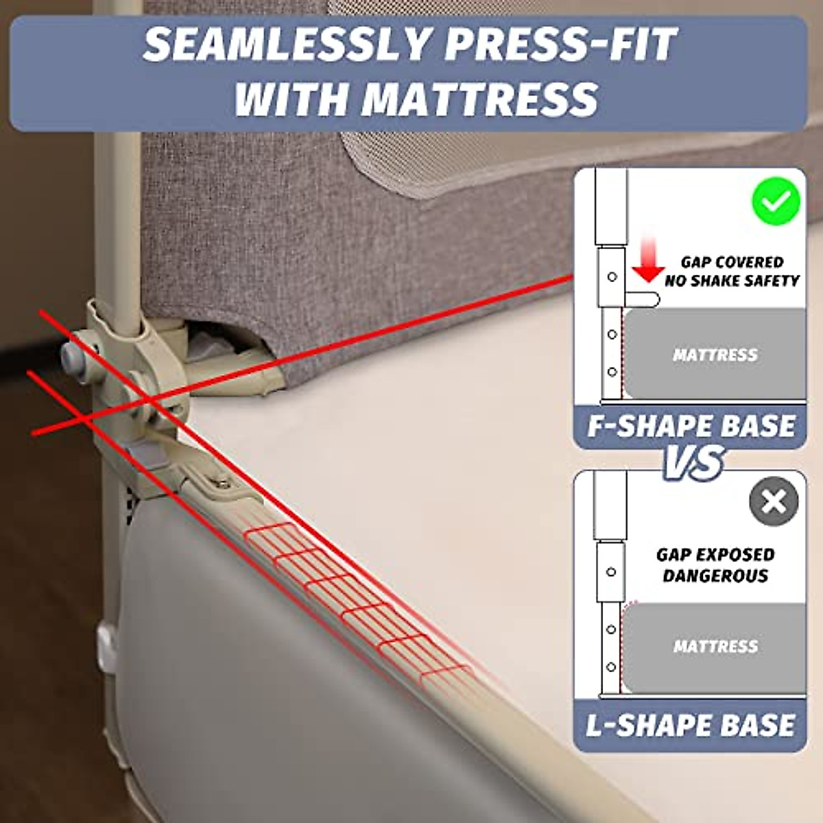 FAMILL Toddlers Bed Rail, Bed Rails for Toddlers for Queen King Bed, Baby Bed Rail Guard, Bed Rails for Queen King Mattress Bed,(Grey,1 Piece, 74.8")