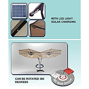 ZJDU 9 FT LED Lighting Offset Patio Umbrella, Aluminium Garden Umbrella,Market Outdoor Solar Light Hanging Deck Umbrella, for Pool, Yard, Garden,Brown