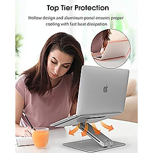 AboveTEK Laptop Stand, Adjustable Portable Computer Riser, Ergonomic Aluminum Notebook Desktop Holder for Desk, Compatible with MacBook Pro, Air, HP, Fits Up to 17 Inch Laptops, Silver