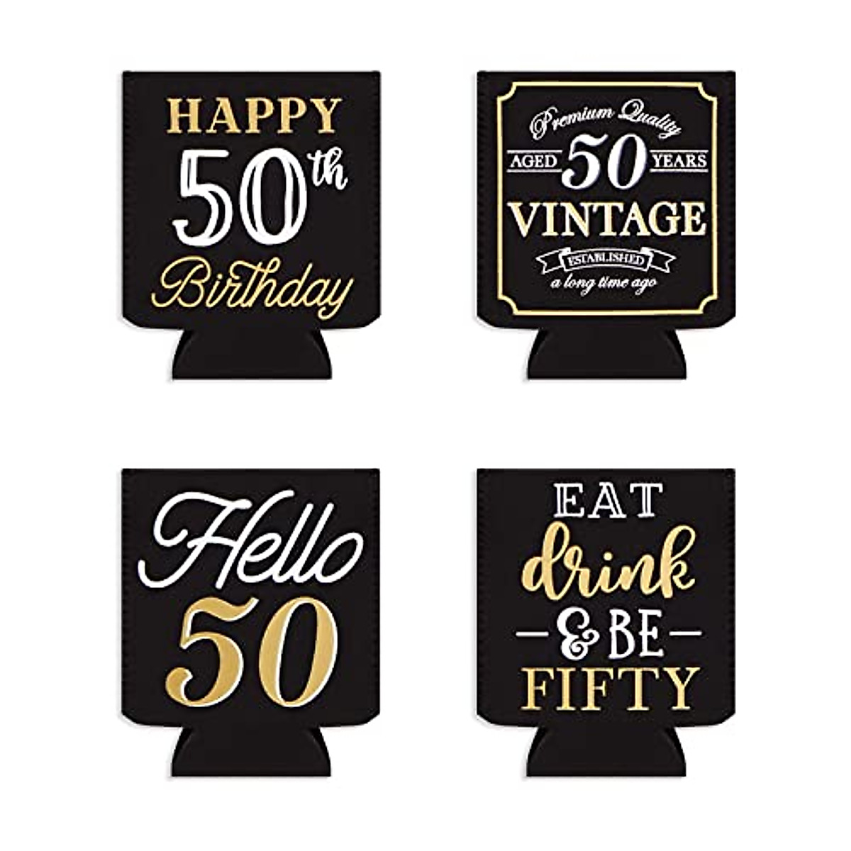 12-Pack 50 and Fabulous Birthday Decorations and Supplies for Women and Men, Black and Gold Insulated Neoprene Can Cooler Sleeve Party Favor for 12 oz Soda, Beer, Beverages (2.5x4 in)