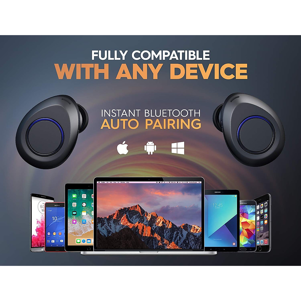 HeadSound X5 True Wireless Earbuds Headphones, CVC 8.0 Noise Reduction, Bluetooth 5.0 APTX HD Sound In Ear Totally Wireless Earphones, 32Hr Play Auto Pairing IPX7 Sweatproof Sport Headset,Built in Mic