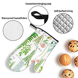 Springtime Herb Garden Heat-Resistant Oven Mitts and Pot Holders 4-Piece Set, Suitable for Kitchen Cooking, Outdoor Grilling