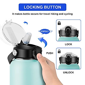 HYDROWION 2 Pack Auto Flip Straw Lid with Button Lock for Wide Mouth Water Bottle 12, 18, 24, 32, 40, 64oz, Great Lid for Hydro Flask, Takeya, Iron Flask,Black