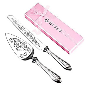 HISSF Cake Knife and Server Set,18/10 Stainless Steel Cake Pie Pastry Servers, Sweet Love Cake Serving Set Perfect For Wedding, Birthday,Home, Parties and Events